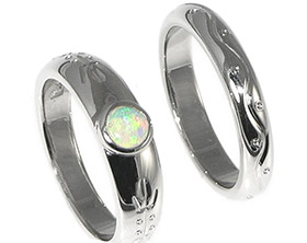 Aboriginal art work inspired engagement and wedding ring set