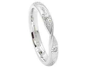 Floral Inspired 9ct White Gold Diamond and Mobius Twist Wedding Ring