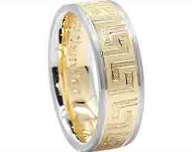 Greek Key Inspired Mixed Metal Engagement Ring