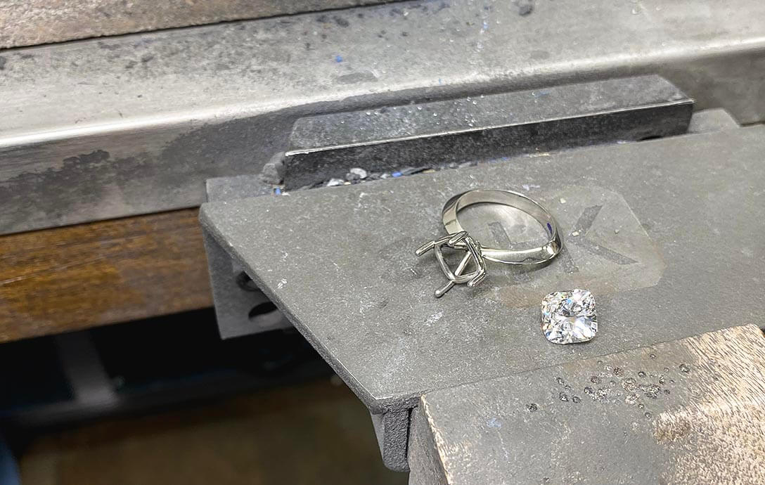 Apex Profile Engagement Ring with Cushion Cut Laboratory Grown Diamond